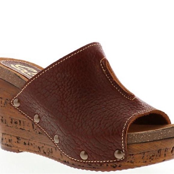 Sbicca | Shoes | Sbicca Leather Cognac Wedge Clog Sandals Karina ...